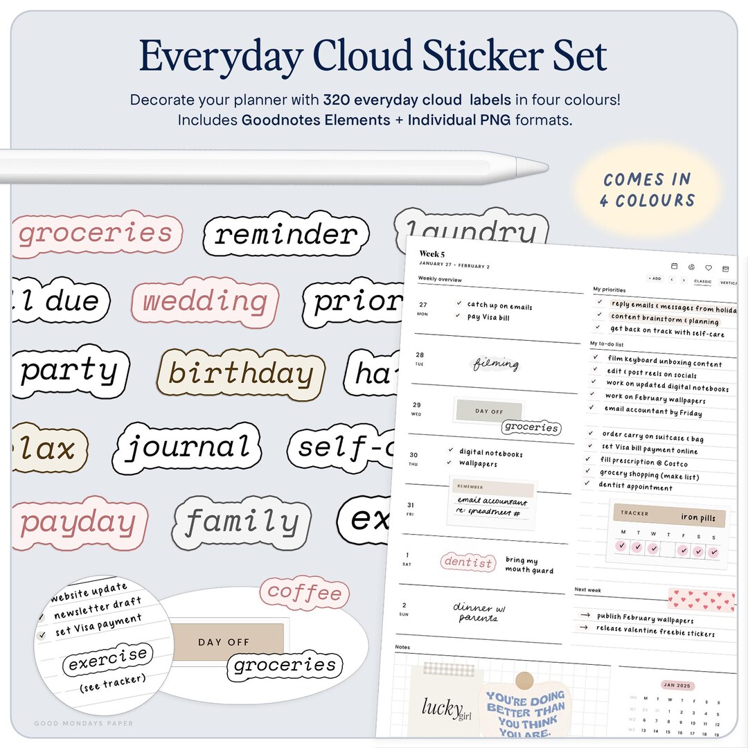 Everyday Cloud Digital Stickers for Digital Planners/journals ...