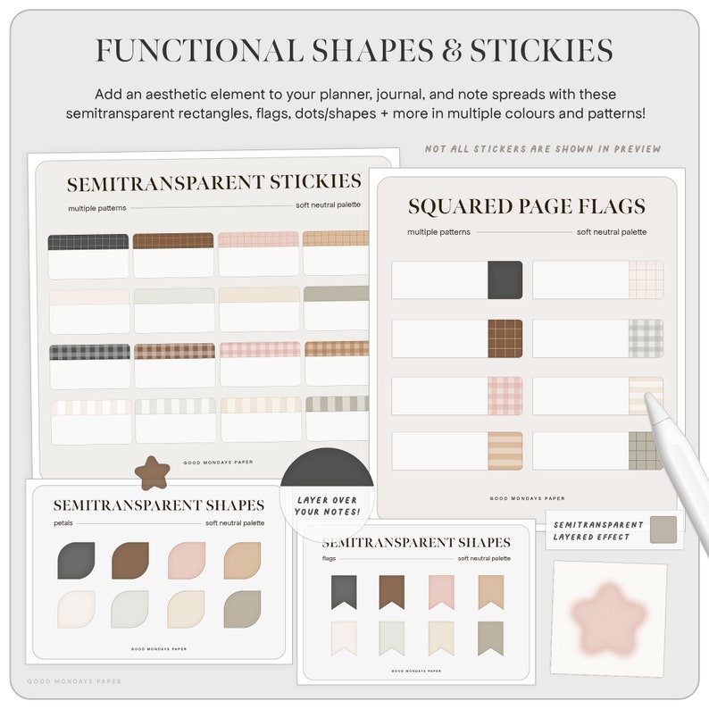 Neutral Deco Digital Stickers for Digital Planners/journals, Minimalist ...