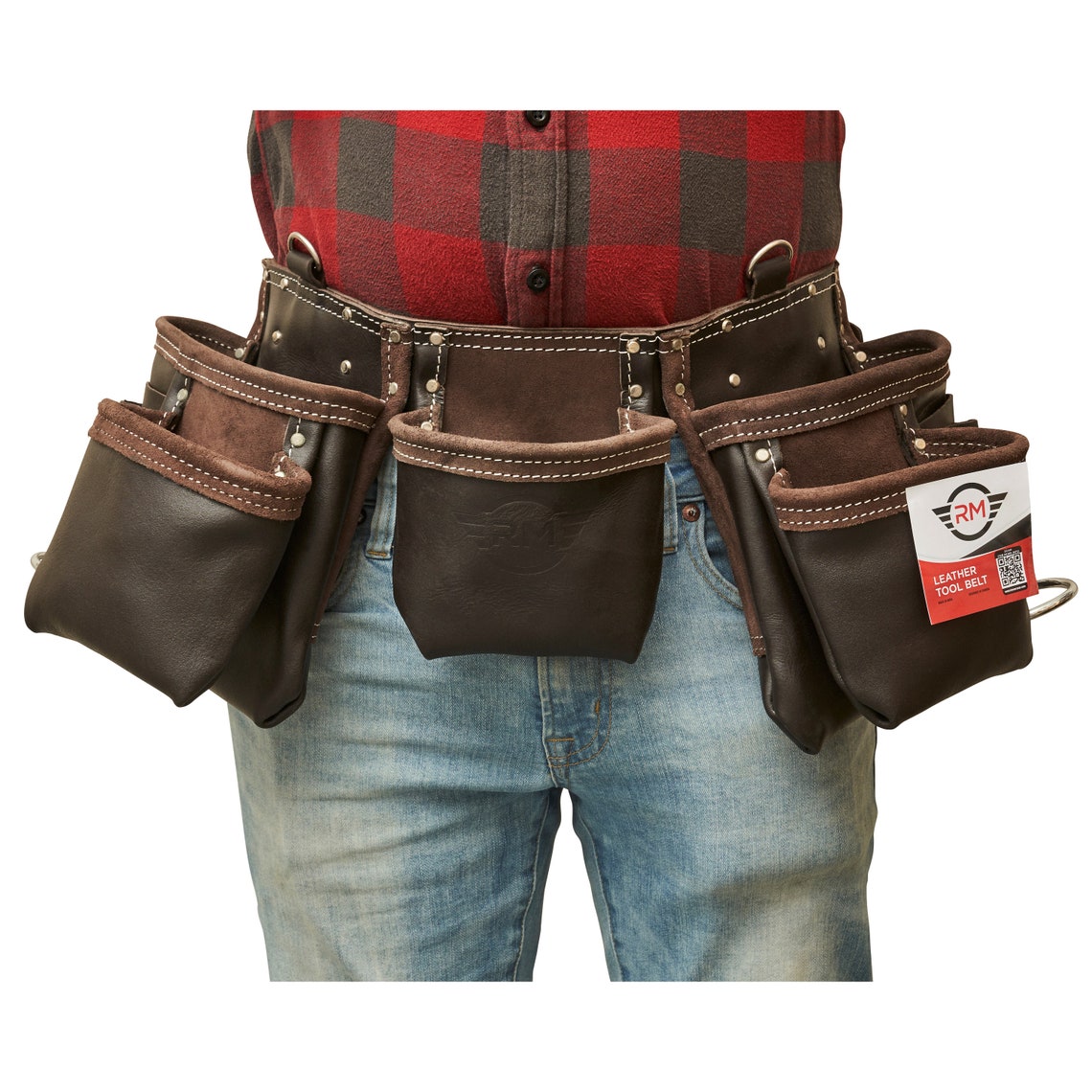 RM 12 Pocket Leather Tool Belt, Genuine Top Grain Heavy Duty Belt ...