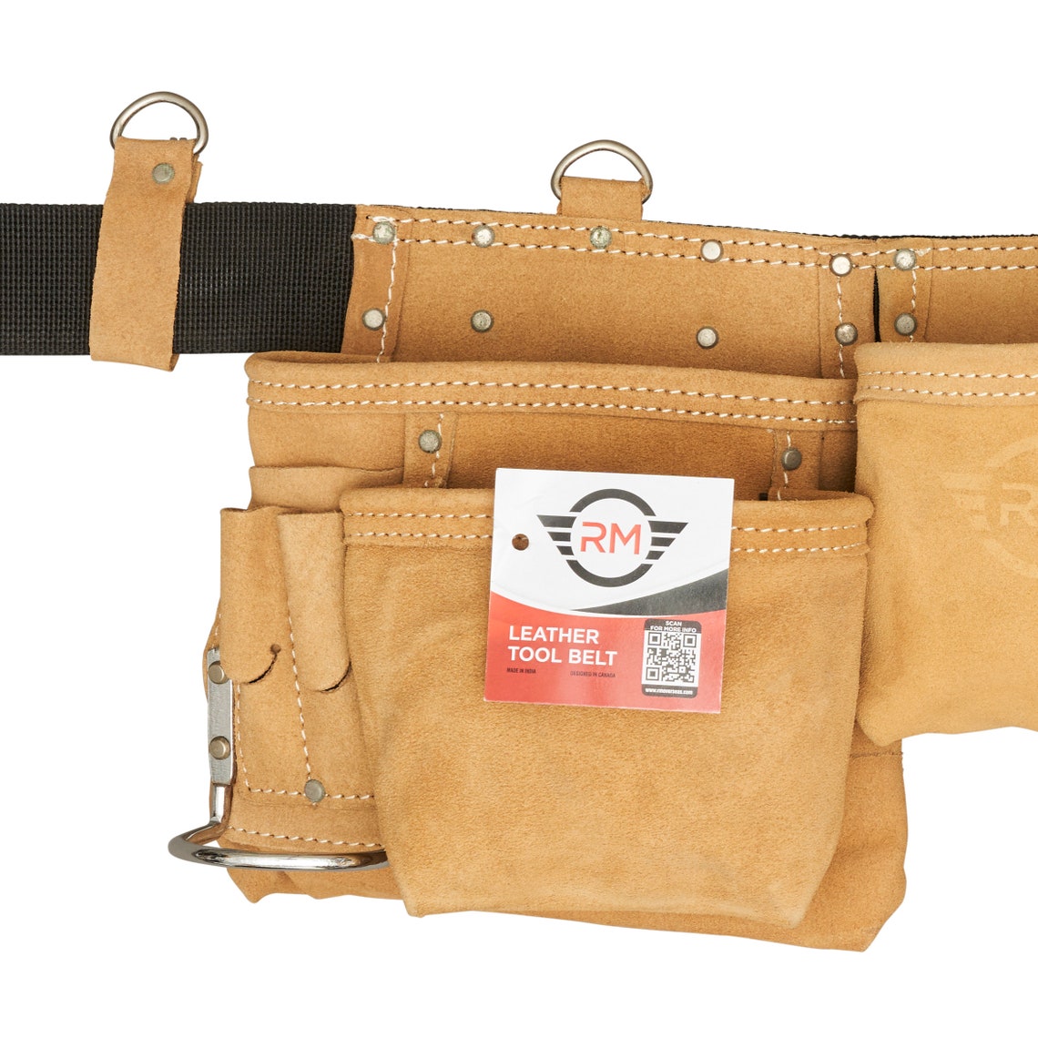 RM 12 Pocket Leather Tool Belt With 2 Hammer Holders, Professional ...