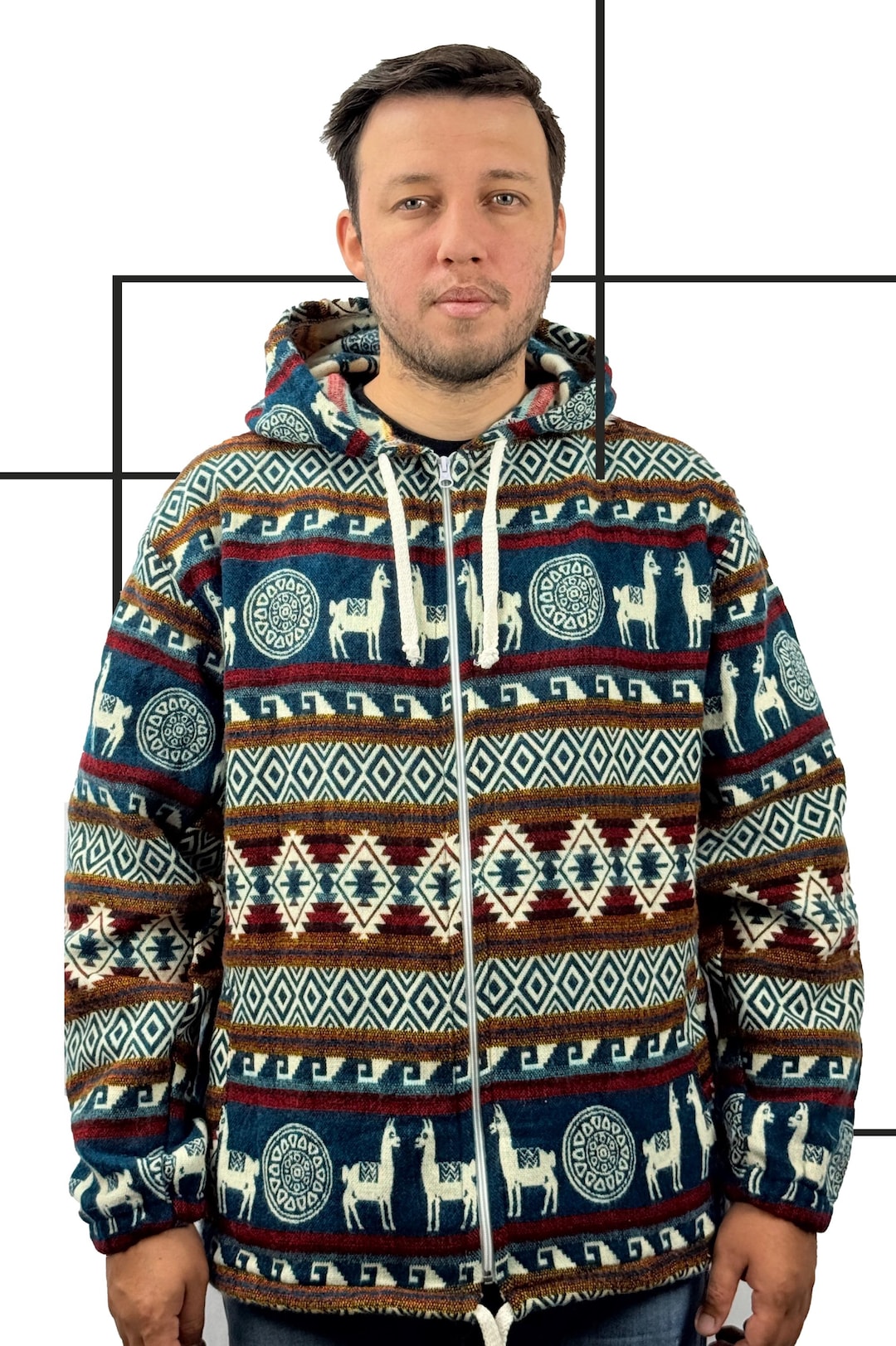 Alpaca Design Woven Wool Jacket: Unisex Peruvian Cotton - Etsy