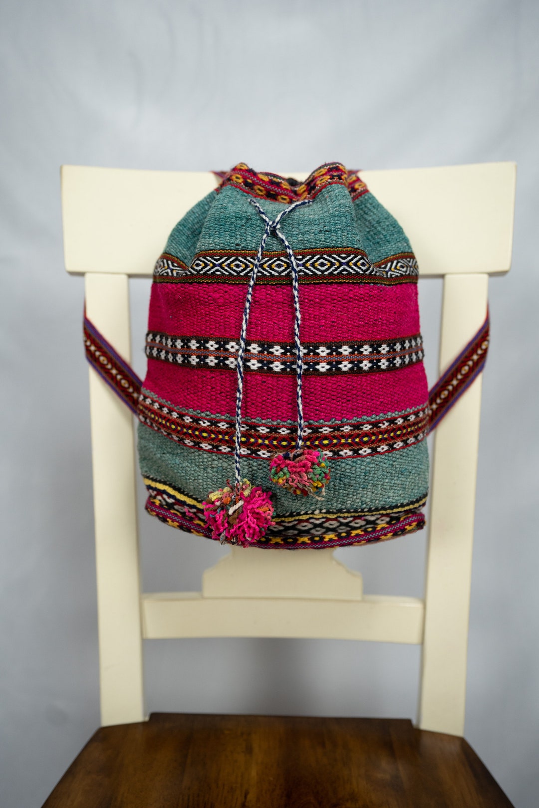 Handwoven Sheep Wool Backpack: Andean Boho Shoulder Bag - Etsy
