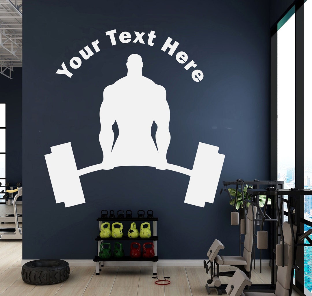 PERSONALISED Text Home Gym Fitness Business Wall Sticker Weight Lifting ...