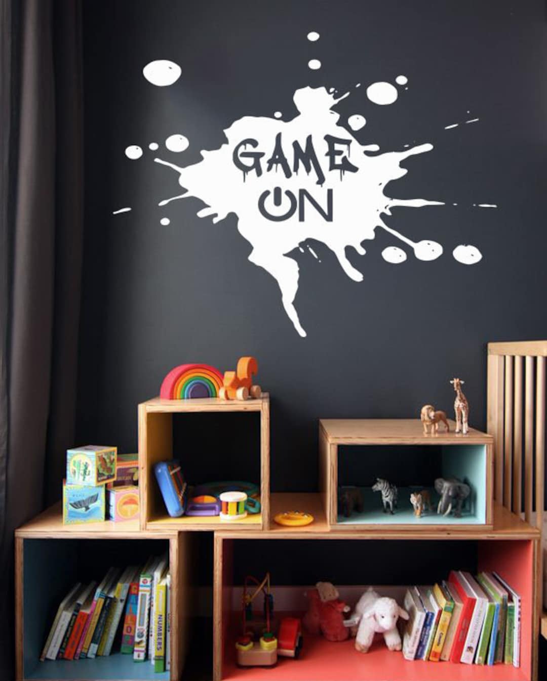 Game on Gaming Wall Stickers Wall Art Splash Effect Kids Room Gaming ...