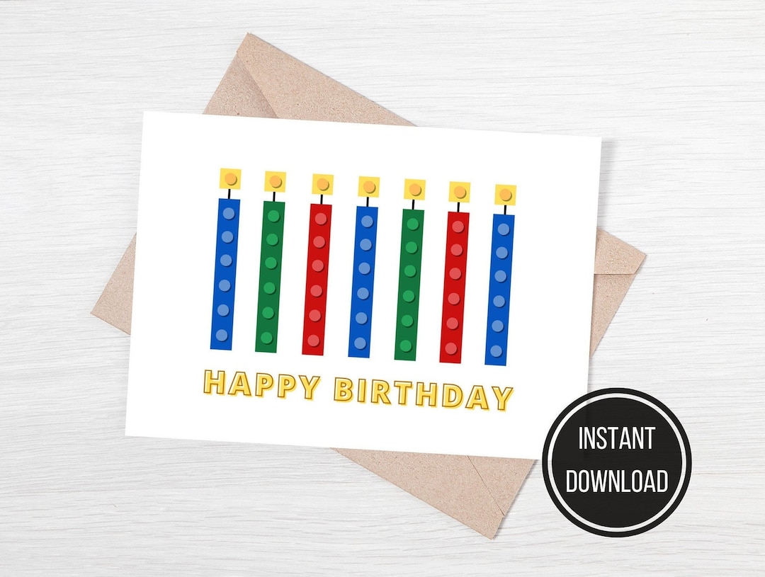 Building Block Happy Birthday Card, Birthday Candle Card - Etsy