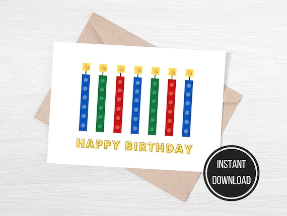 Building Block Happy Birthday Card Birthday Candle Card | Etsy