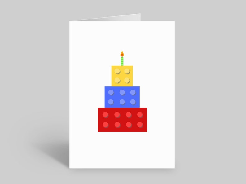 Building Block Happy Birthday Card, Happy Birthday, Cake Design Card - Etsy