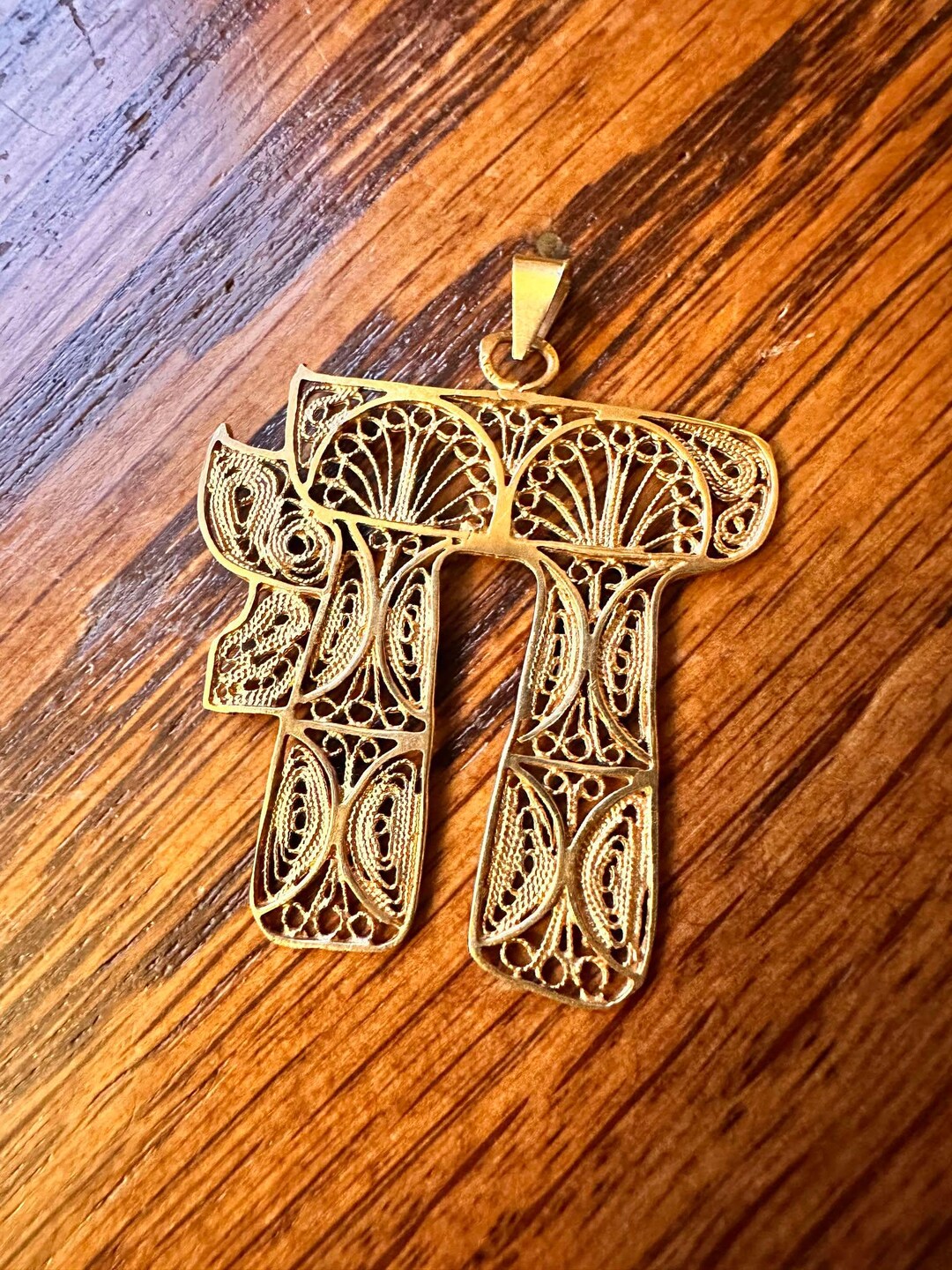 Vintage 14K Yellow Gold Chai Charm, Unique Large Jewish Good Luck ...