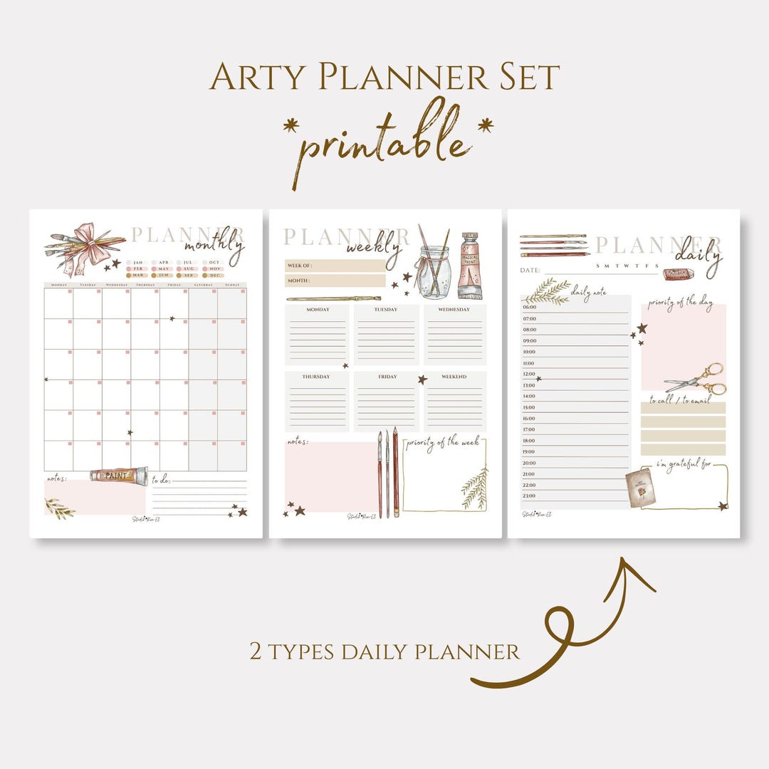 Planner Printable Bundle Daily Weekly Monthly Planner Pages Arty Style ...