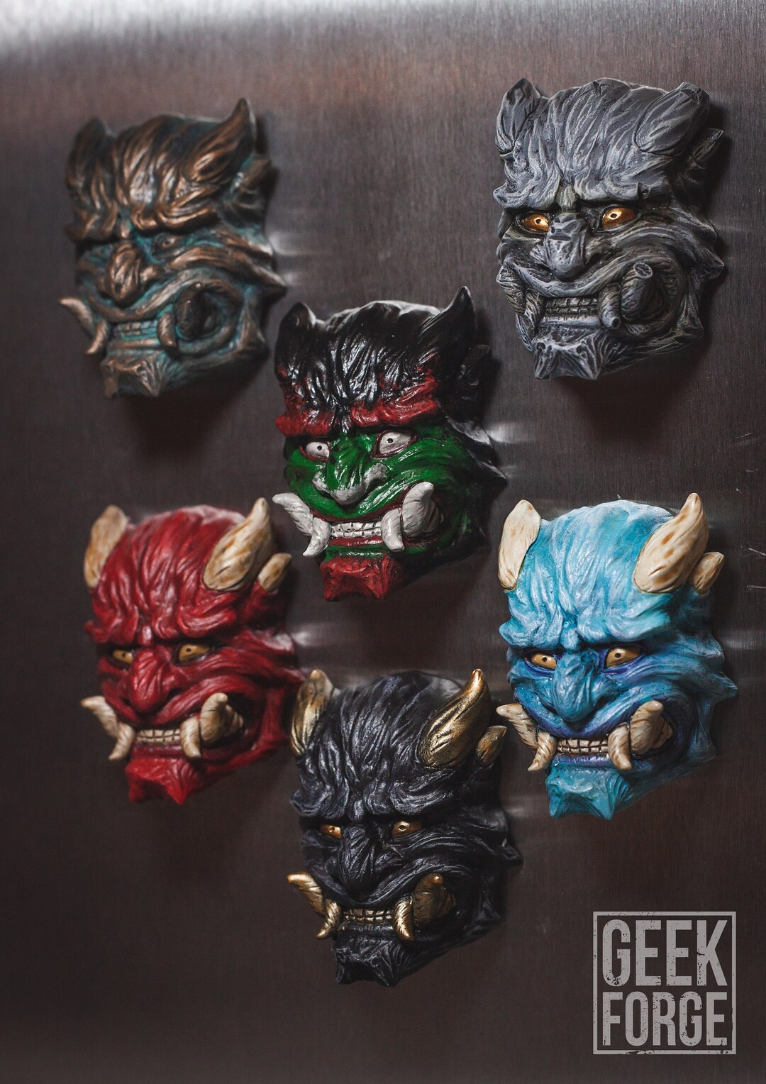 Oni Magnet Heads / Resin / 3d Magnet / Geekforge Original - Etsy
