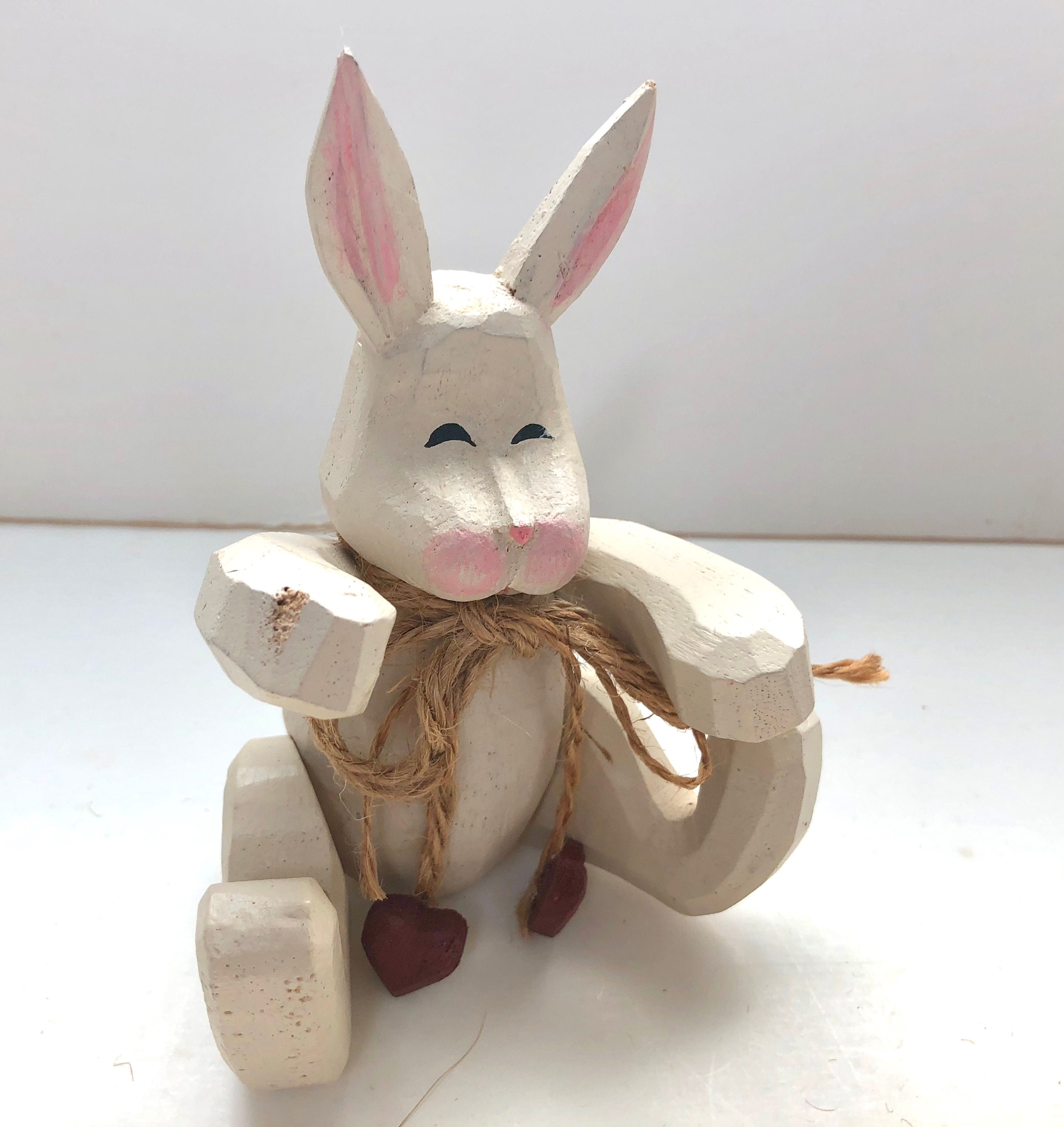 Carved and Hand-Painted Wooden Bunny | Etsy