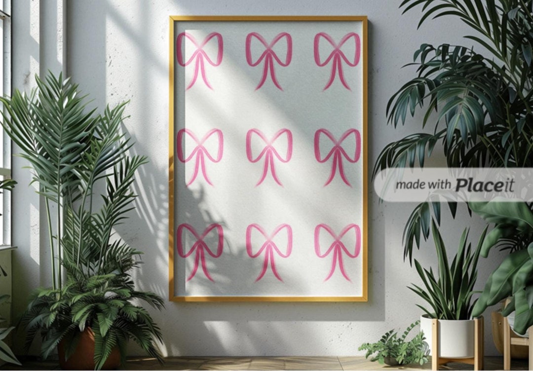 Hand-drawn Croquette Pink Bow Watercolor Wall Art Print - Etsy