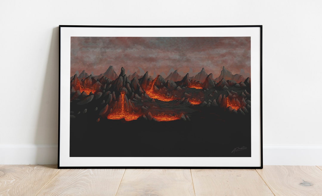 Retro Game Pixel Art Print of Sci-fi Fantasy Lava Volcano Planet 8-bit ...
