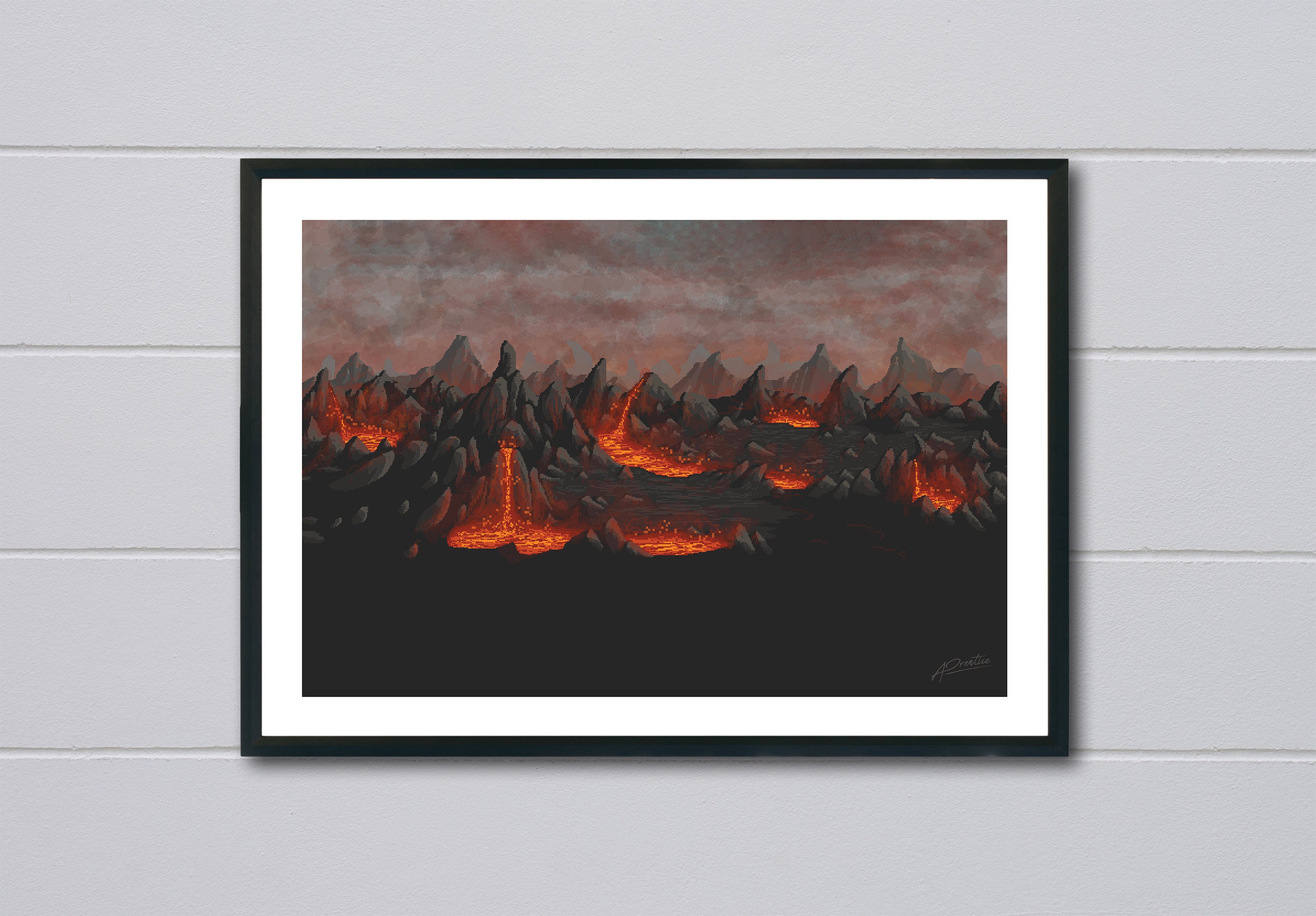 Retro Game Pixel Art Print of Sci-Fi Fantasy Lava Volcano Planet 8-bit ...