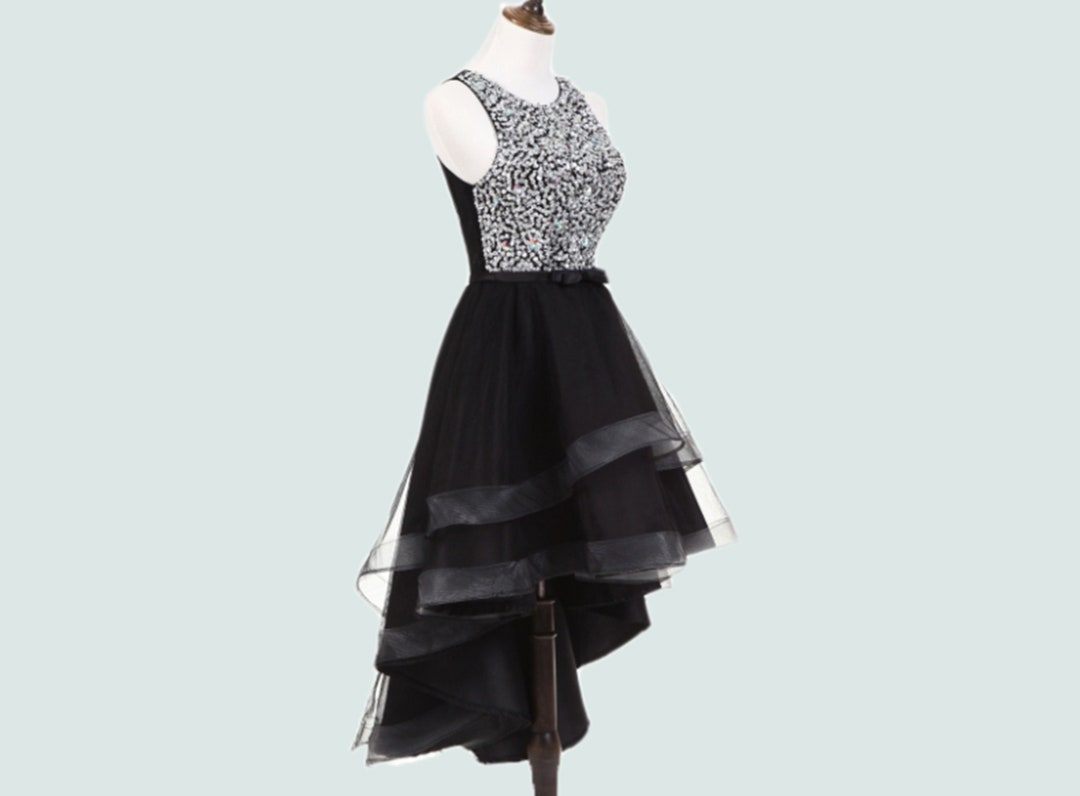 Key Hole Back High Low Skirt Beads Tulle Prom Dress Cocktail Party Gown ...