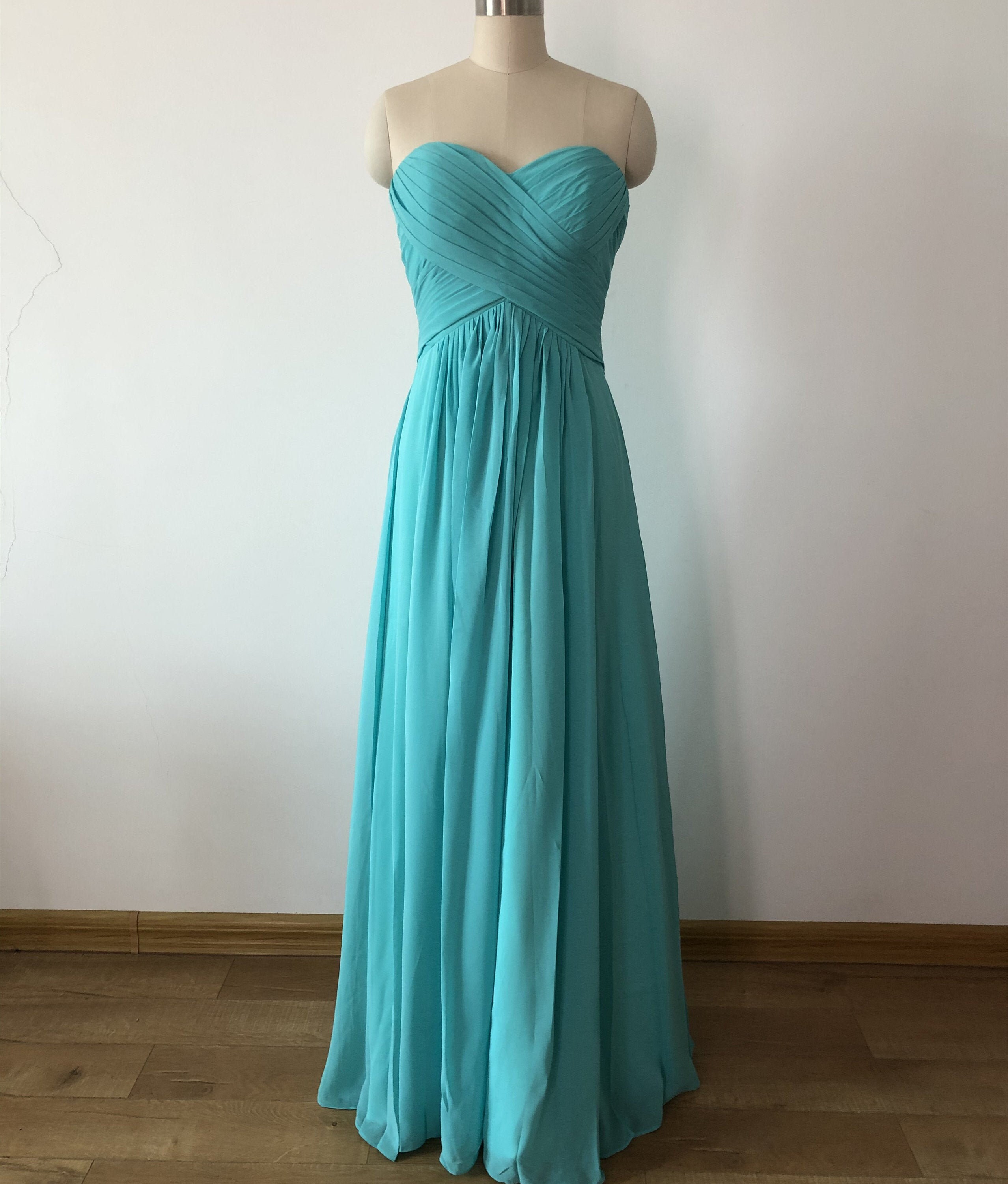 Strapless Sweetheart Full Length Long Turquoise Chiffon - Etsy