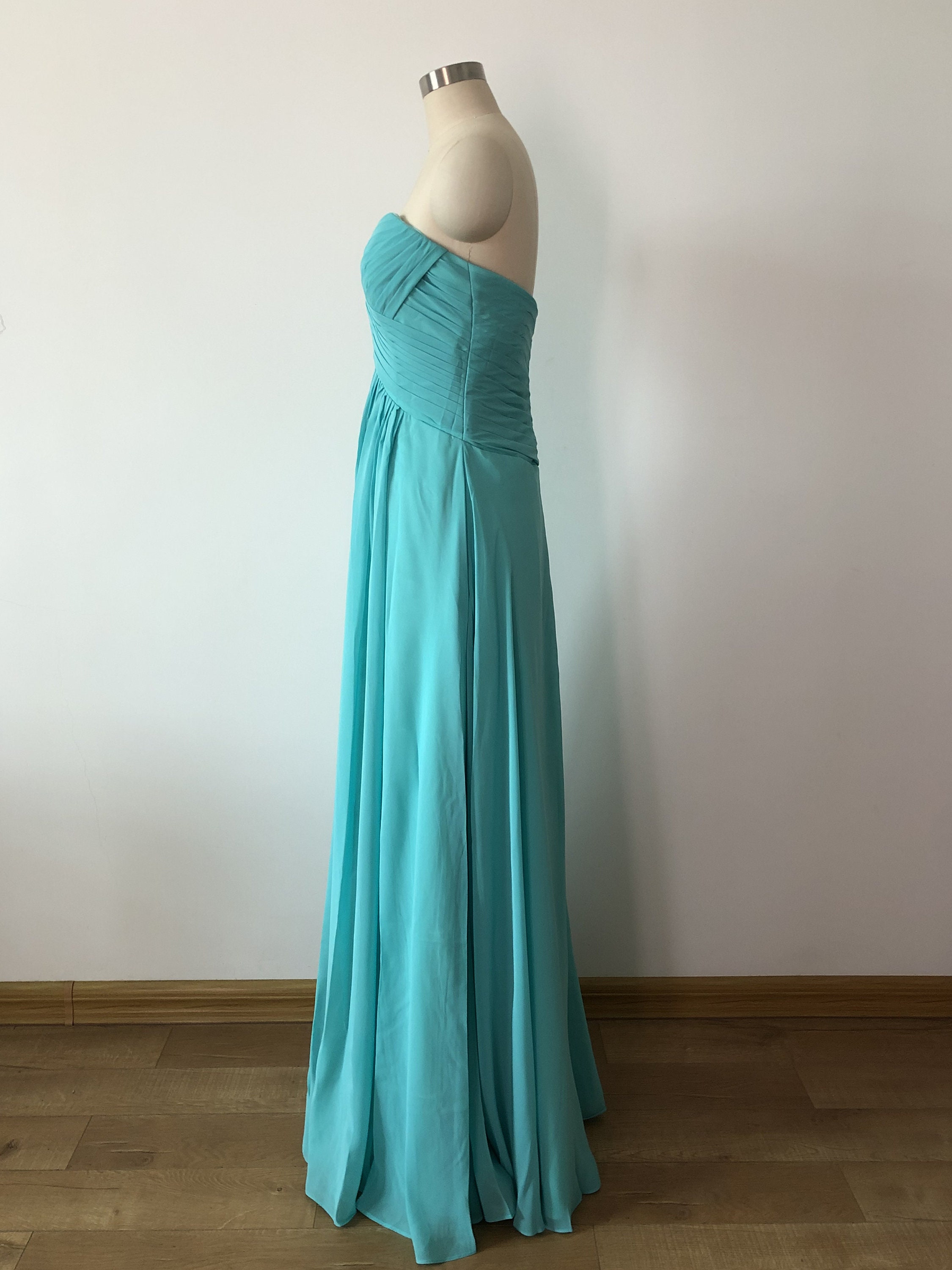 Strapless Sweetheart Full Length Long Turquoise Chiffon - Etsy
