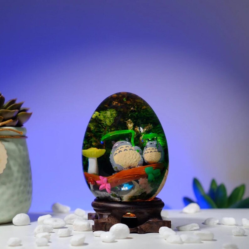 Totoro Ghibli Epoxy Resin Egg Lamp Night Light Handmade Anime Decor ...
