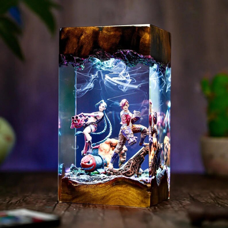 Jinx & Vi League of Legends Resin Lamp LED Night Light Handmade Arcane ...