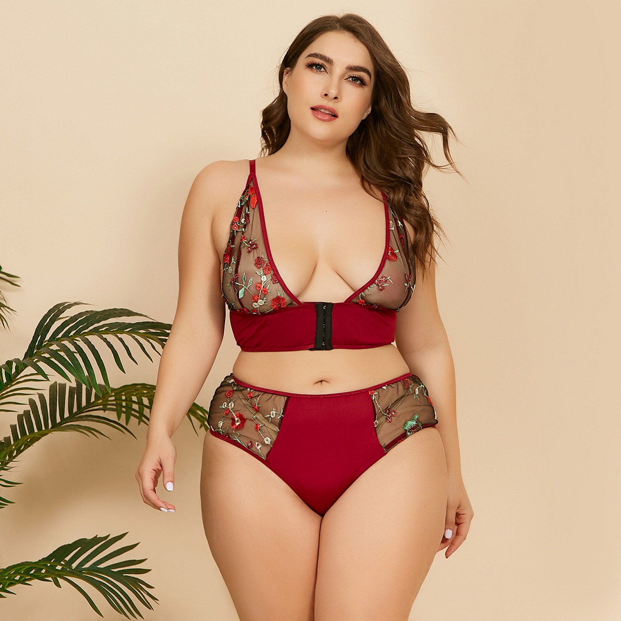 Plus Size Womens Floral Lace Lingerie Set 2 In 1 Etsy