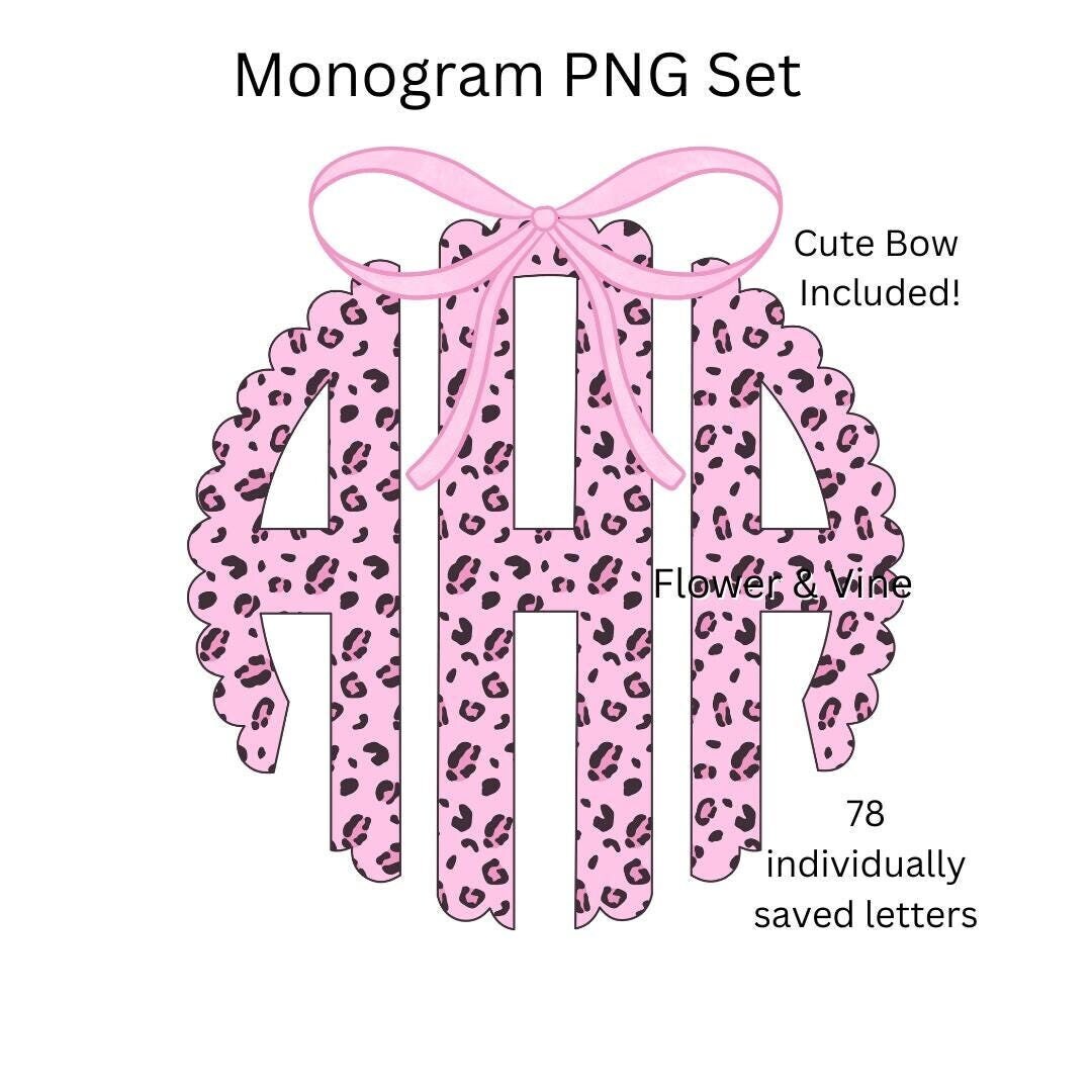 Pink Leopard Valentines Day Monogram PNG, Coquette Bow Monogram PNG ...