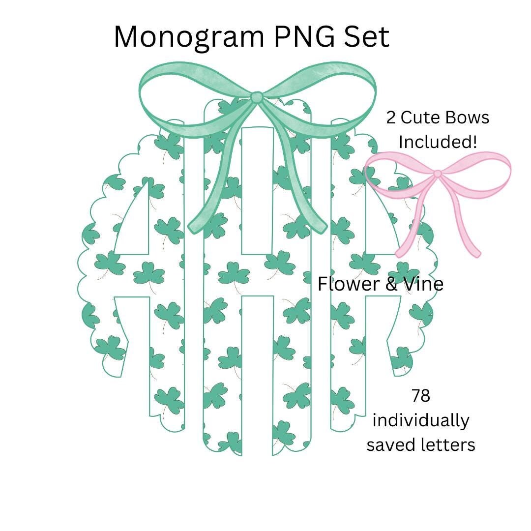 St Patty's Day Monogram Png Shamrocks Monogram PNG Coquette Bow ...