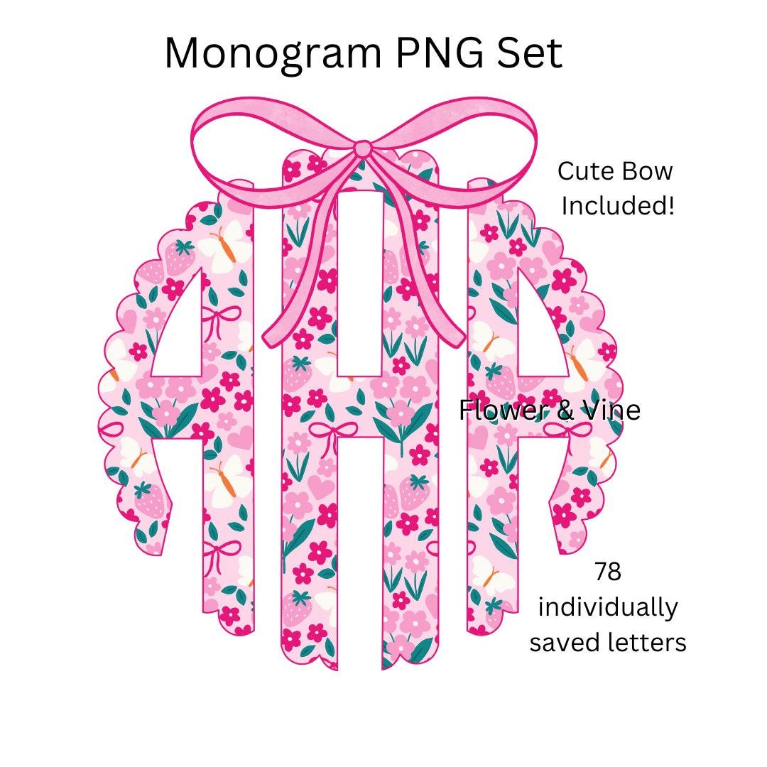 Pink Valentine’s Day Floral With Bow Monogram PNG, Coquette Bow ...