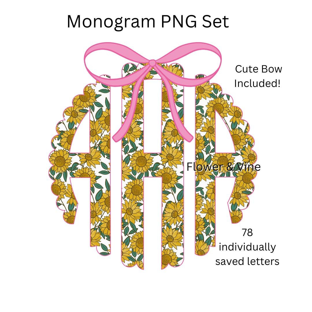 Sunflowers Monogram PNG Coquette Bow Spring Monogram PNG Easter ...