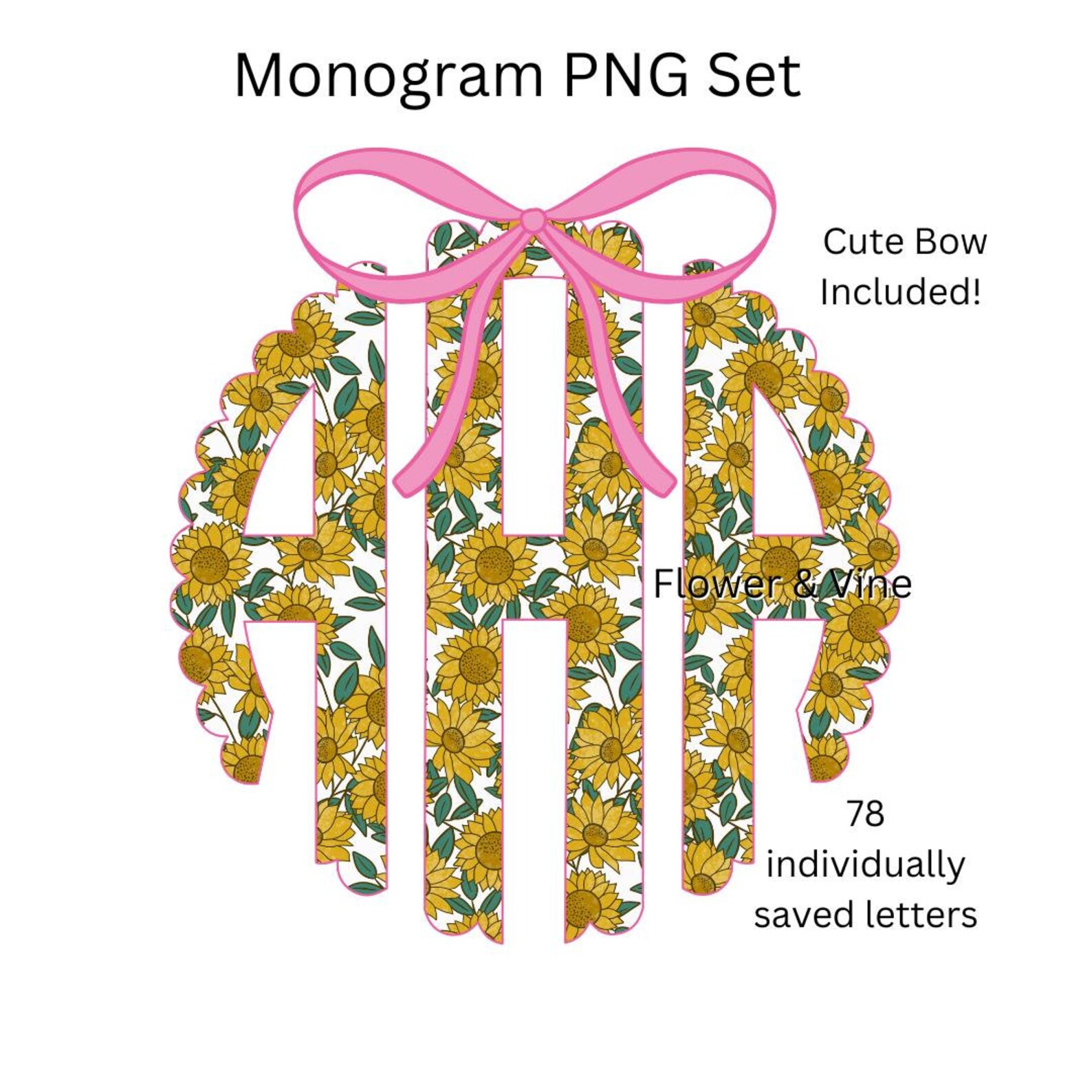 Sunflowers Monogram PNG Coquette Bow Spring Monogram PNG Easter ...