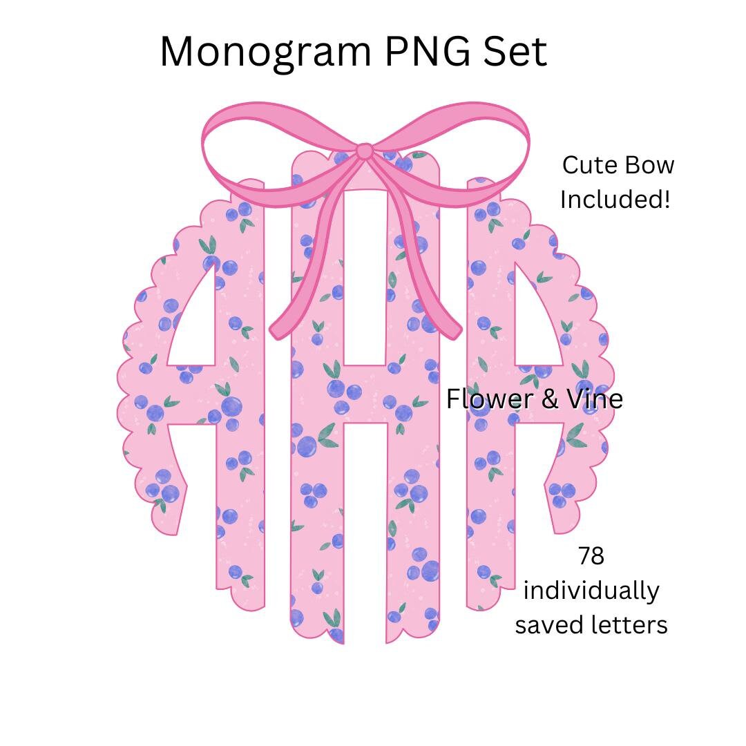 Pink Blueberries Summer Monogram PNG Coquette Bow Monogram PNG Summer ...