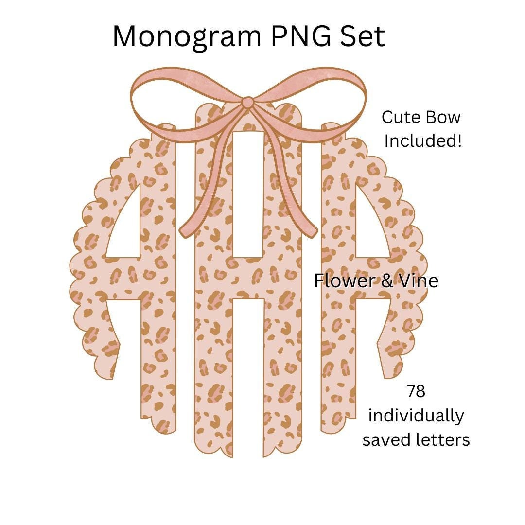 Boho Leopard Valentine’s Day Monogram PNG, Coquette Bow Monogram PNG ...