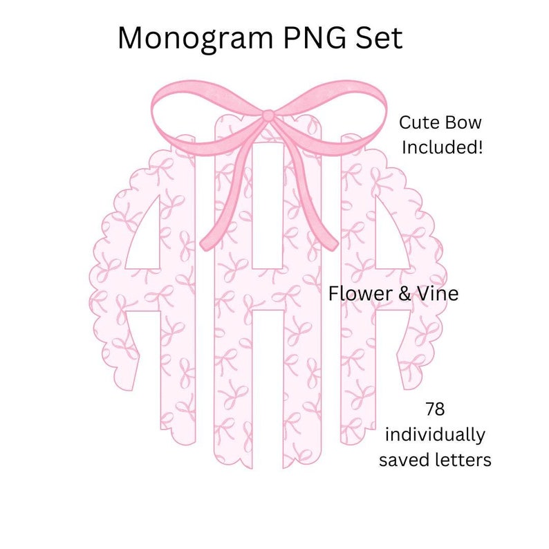Pink Bows Monogram Valentine’s Day Bow Monogram PNG, Coquette Bow ...
