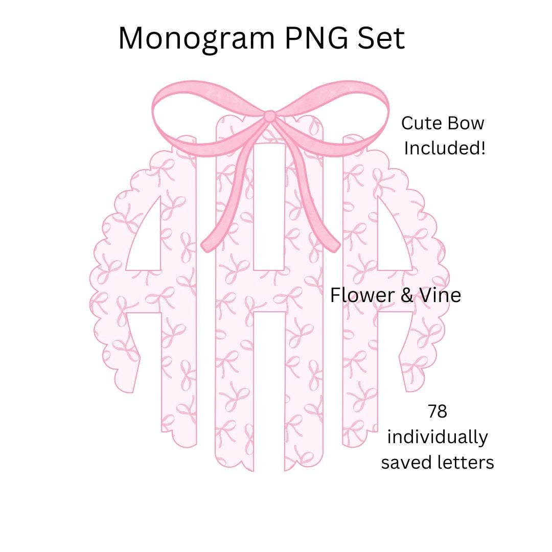 Pink Bows Monogram Valentine’s Day Bow Monogram PNG, Coquette Bow ...