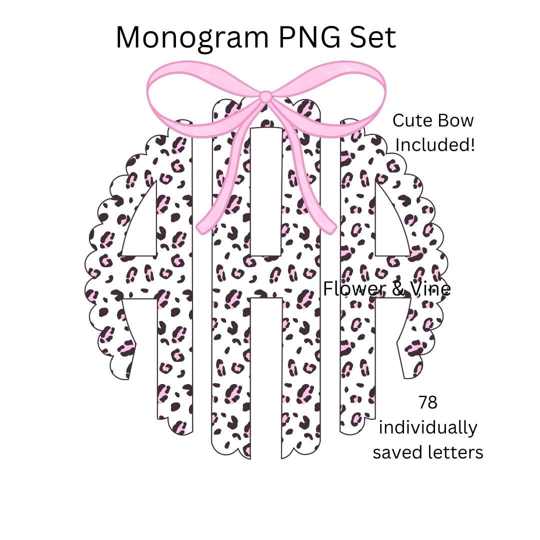 Pink Leopard Valentine’s Day Monogram PNG, Coquette Bow Monogram PNG ...