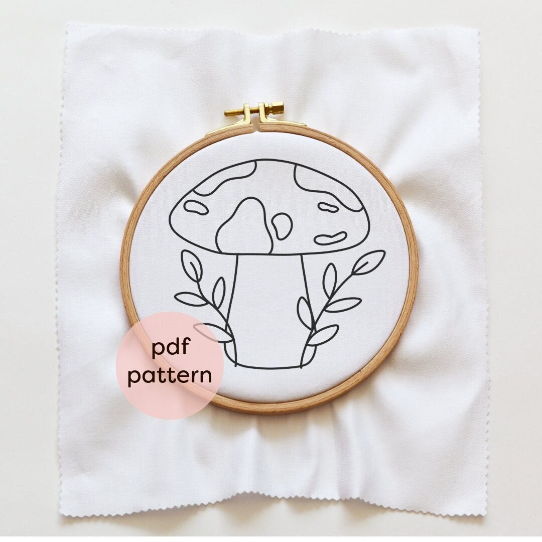 Mushroom and Leaves Hand Embroidery Pattern, Fall, Cottage Core, Autumn ...