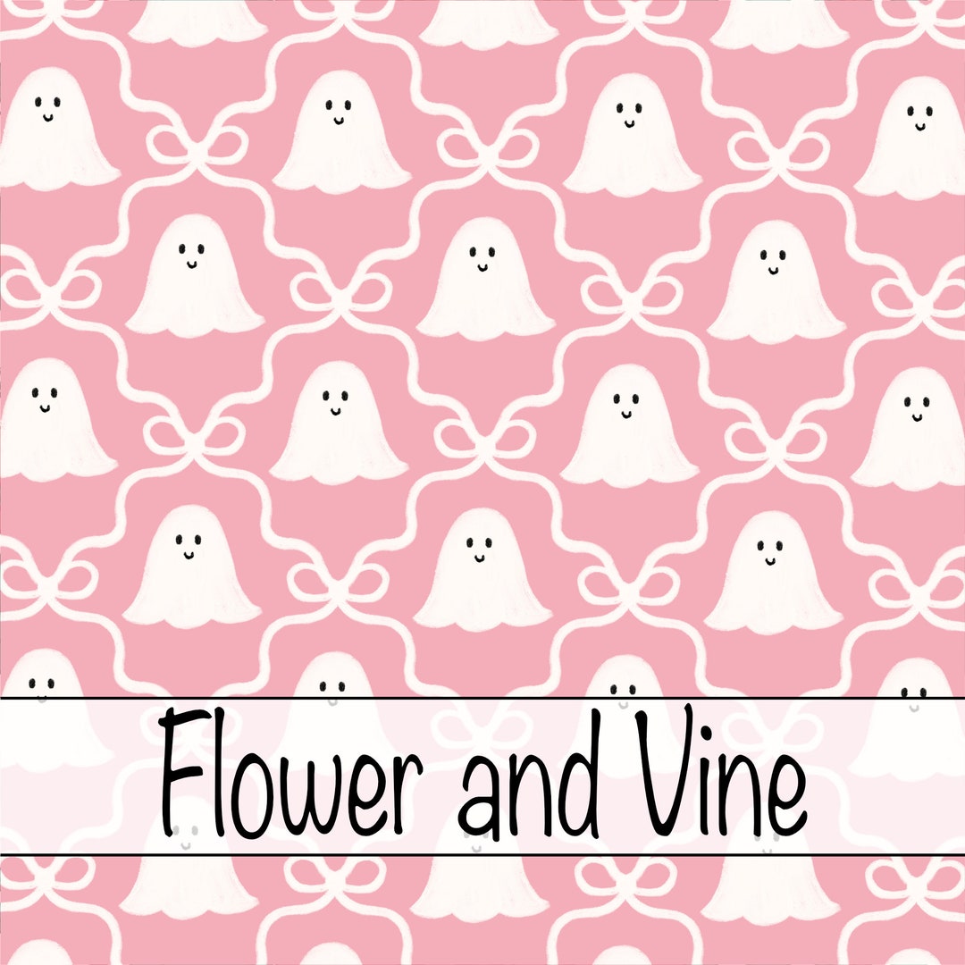 Pink Halloween Cottage Core Ghosts and Bows Seamless File, Fall ...