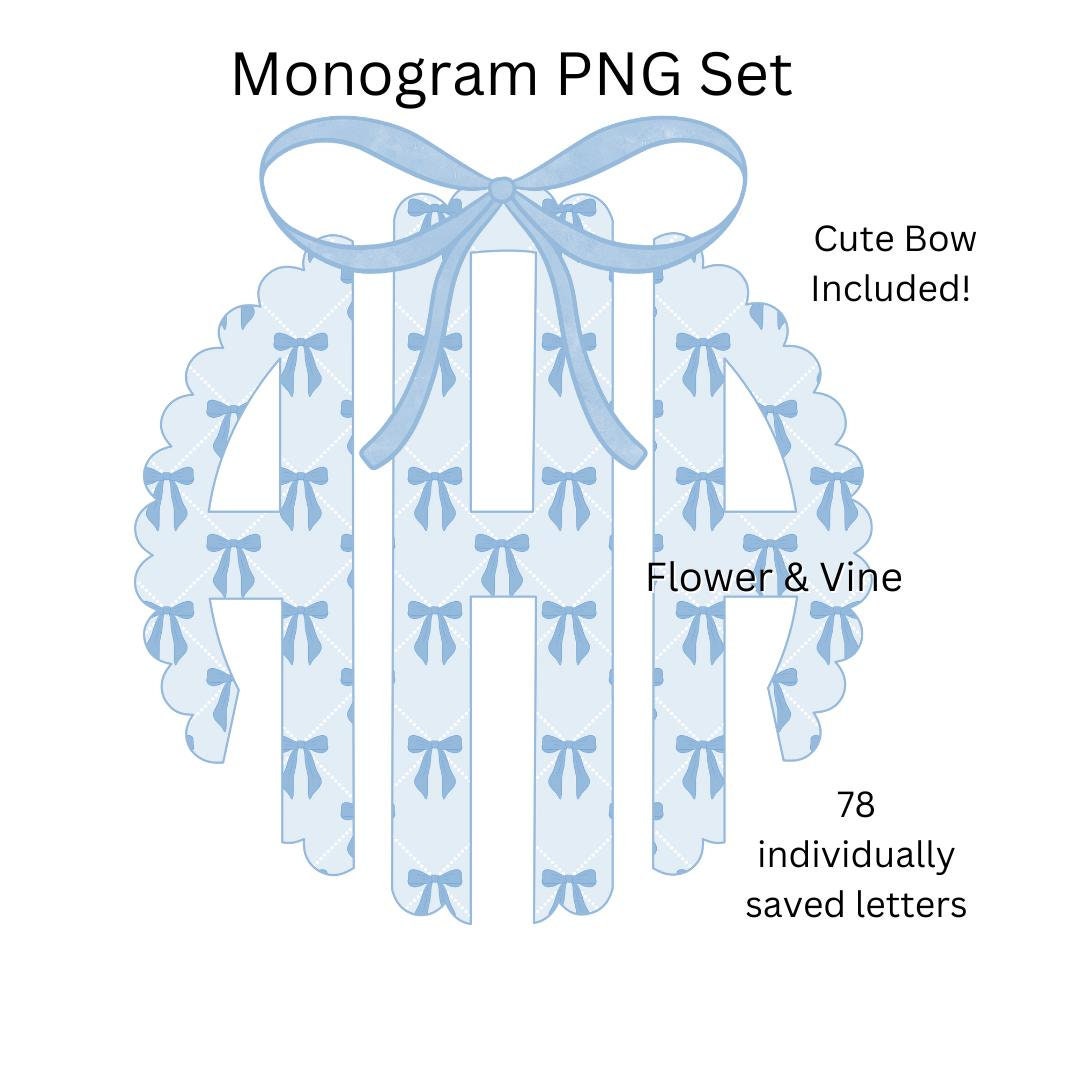 Blue Bows Monogram Valentine’s Day Bow Monogram PNG, Coquette Bow ...