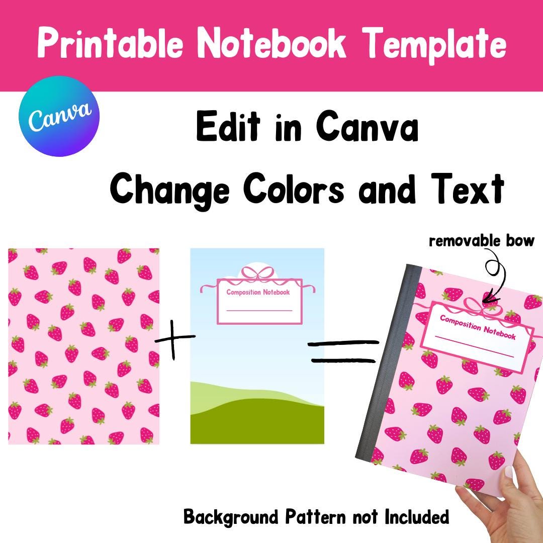 Editable Notebook Cover Template for Canva DIY Printable Composition ...