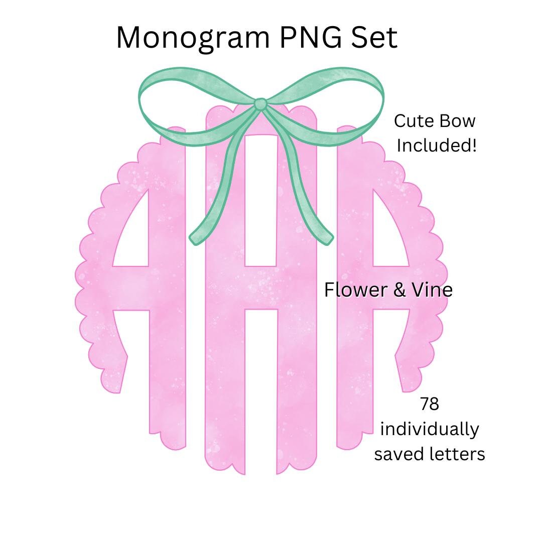 Pink and Green Monogram PNG, Coquette Bow Monogram PNG Alphabet Set ...