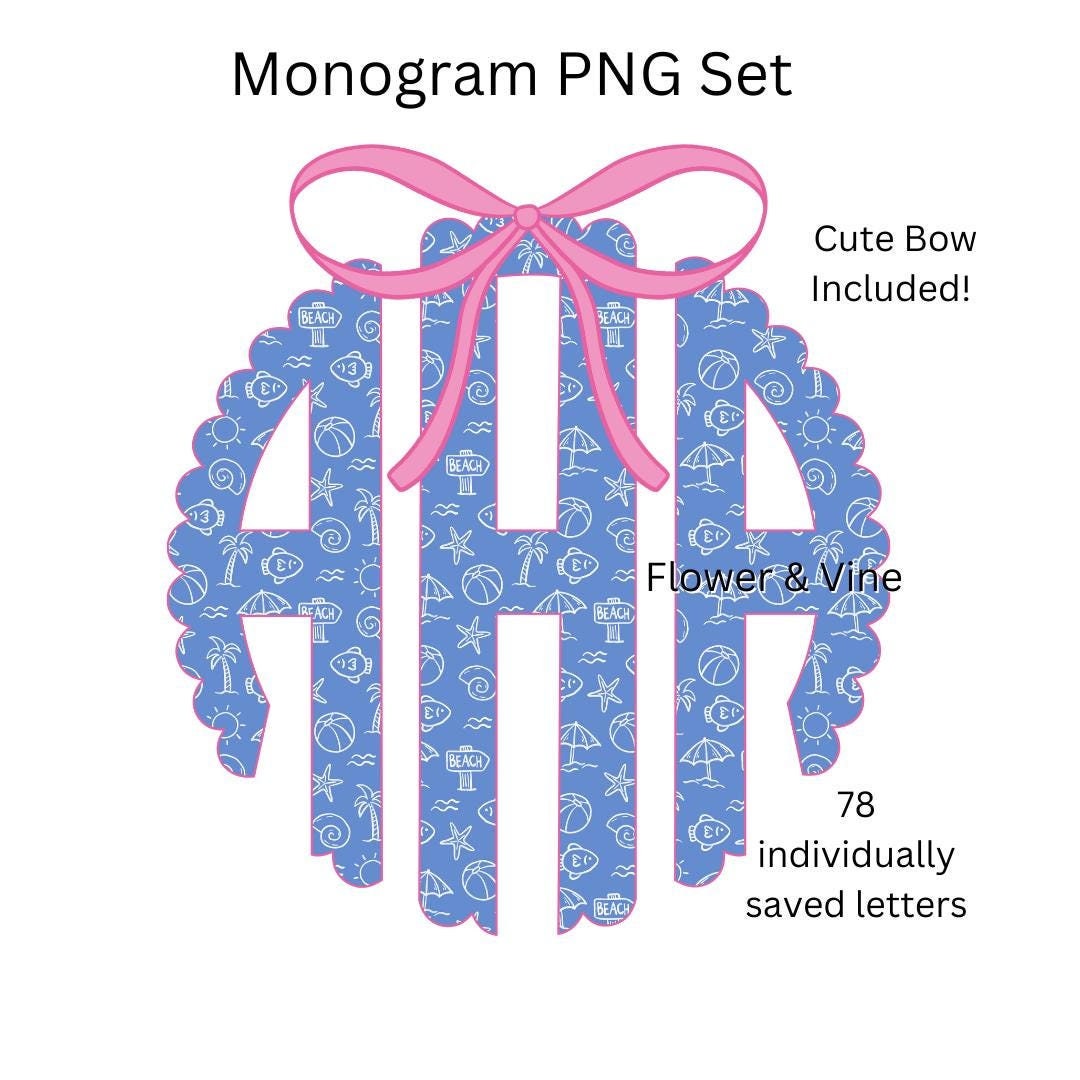 Blue Summer Monogram PNG Coquette Bow Monogram PNG Beach Monogram Png ...