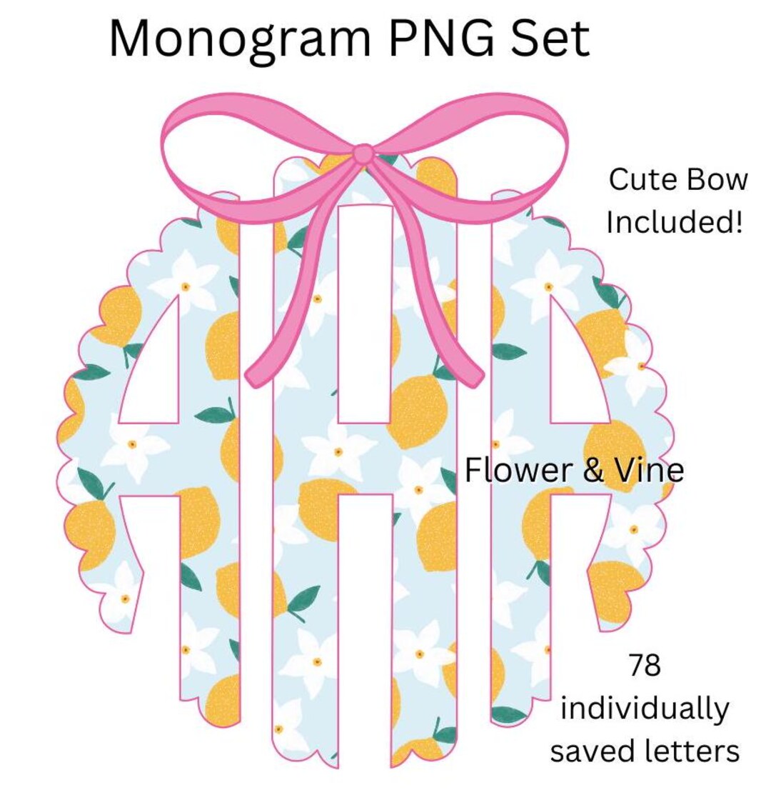 Blue Lemons Monogram PNG Coquette Bow Monogram PNG Summer Monogram PNG ...