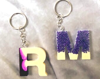 Custom Initial Keychain-two Toned Resin Letter Keychain - Etsy