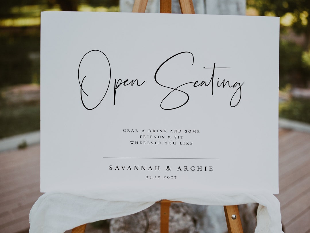 Minimalist Open Seating Sign Template, Modern Wedding Sign Open Seating ...