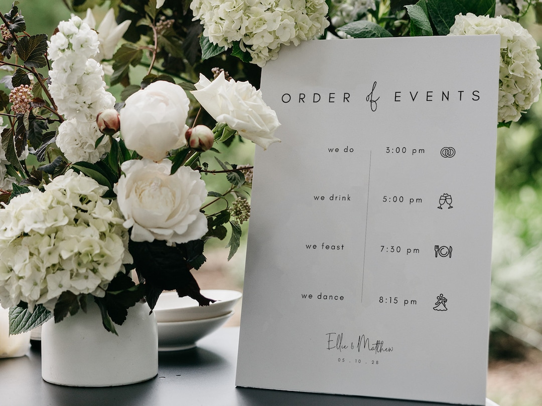 Minimal Wedding Order of Events Timeline Sign Template, Boho Wedding ...