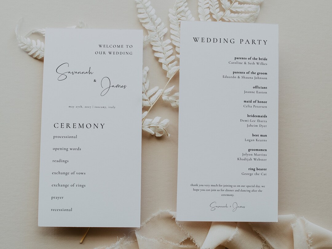 Minimalist Wedding Program Template Printable Modern Program - Etsy