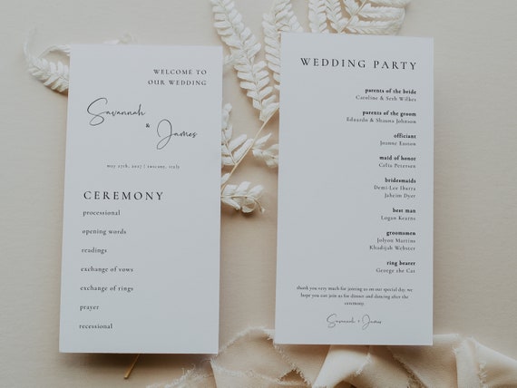 Minimalist Wedding Program Template Printable Modern Program - Etsy