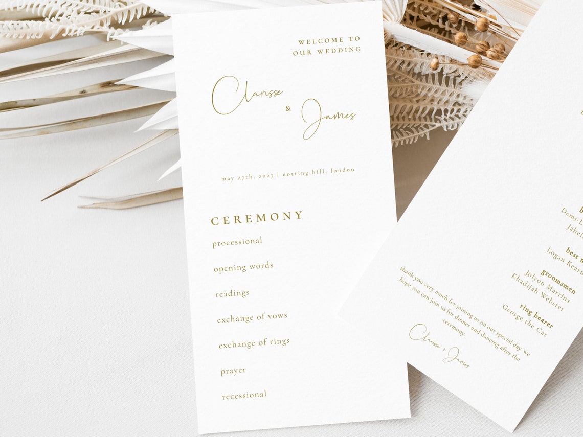 Minimalist Gold Wedding Program Template Download Gold - Etsy UK