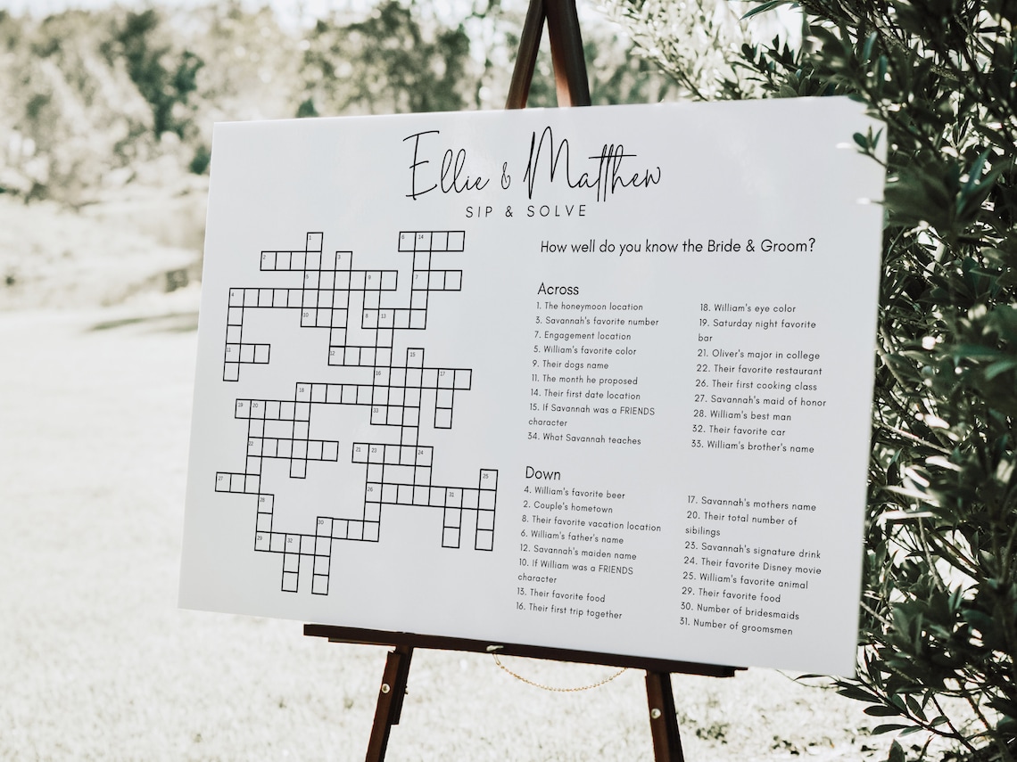 Minimal Wedding Crossword Extra Large Custom Sip and Solve Puzzle, Sip ...