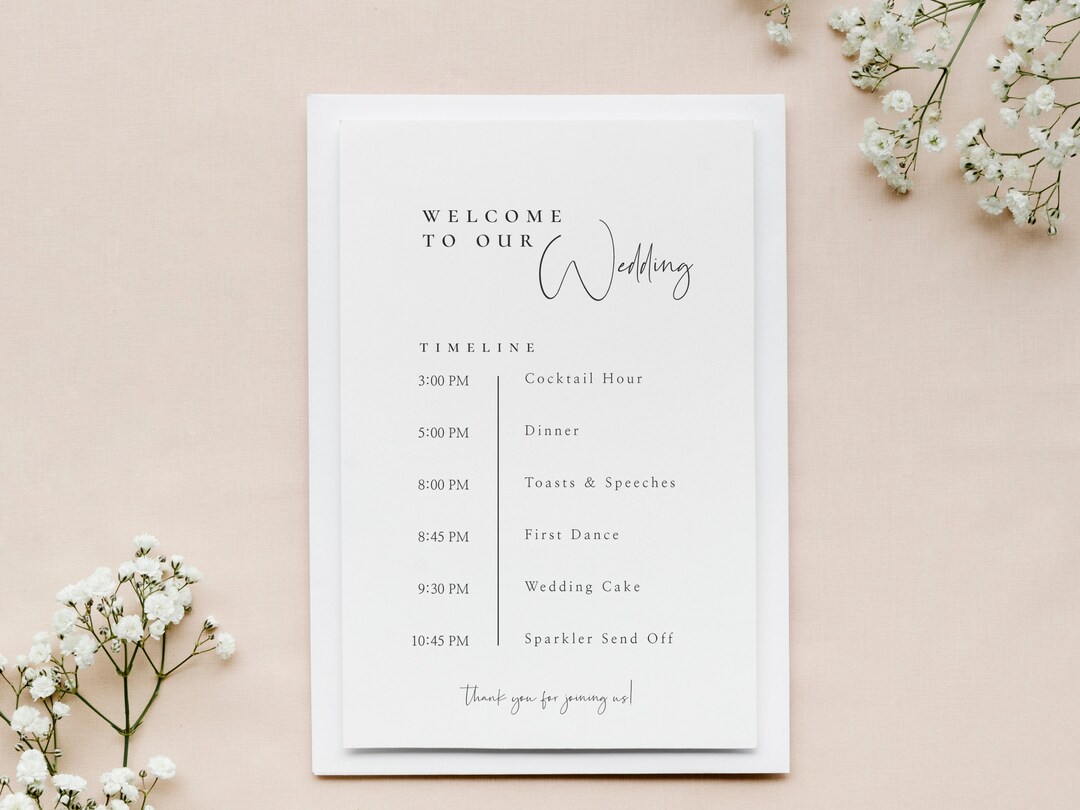 Wedding Reception Timeline Template, Minimal Wedding Itinerary ...