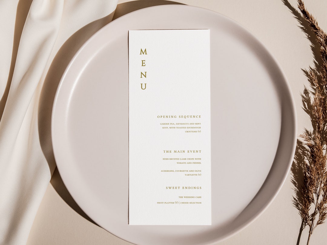 Minimalist Gold Menu Template, Modern Gold Wedding Menu Template ...